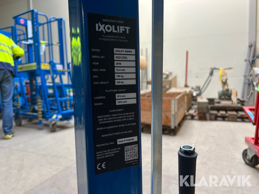 Pelarlift Ixolift 400 WS, Göteborg, Klaravik auktioner