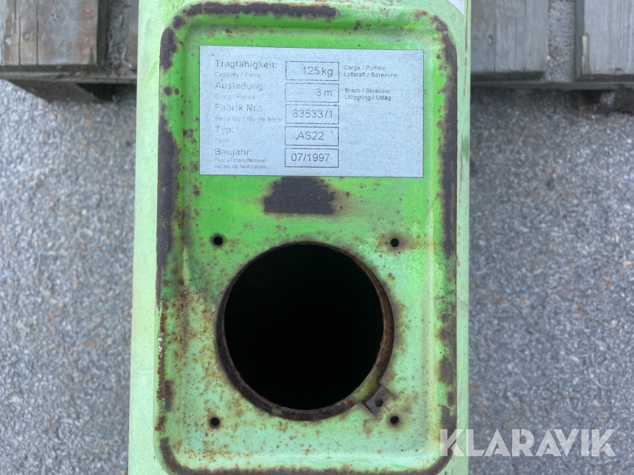 Pelarsvängkran 125kg, Västervik, Klaravik auktioner