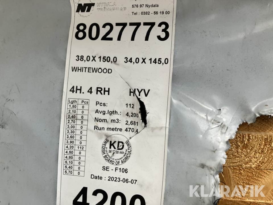 Konstruktionsvirke, Nacka, Klaravik auktioner