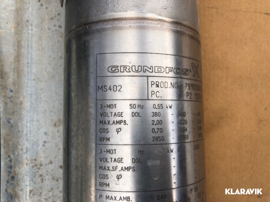 Klaravik Auktioner | Djupbrunnspump Grundfos MS402