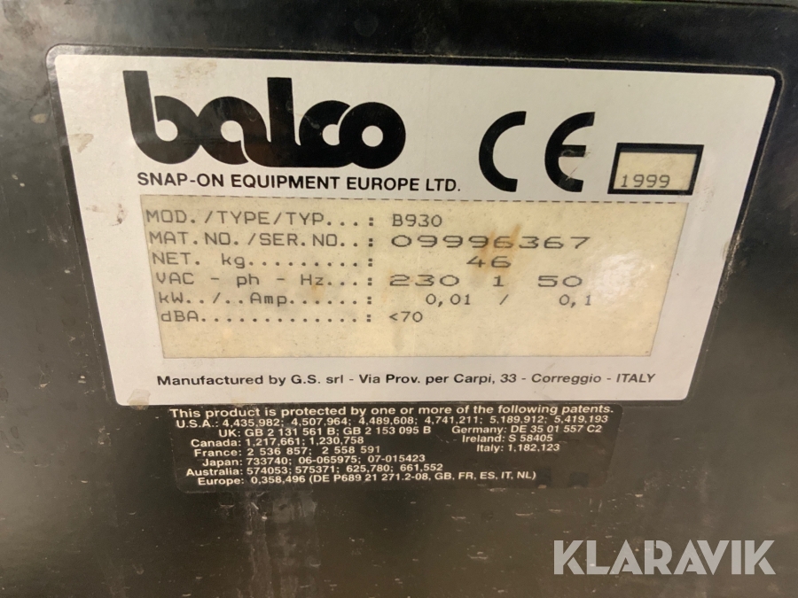 Däckmaskin Balco B930, Vännäs, Klaravik auktioner