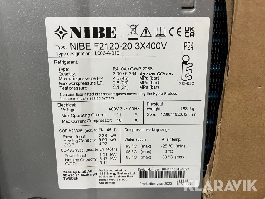 Luft/vatten-värmepump Nibe F2120-20, Hallstahammar, Klaravik