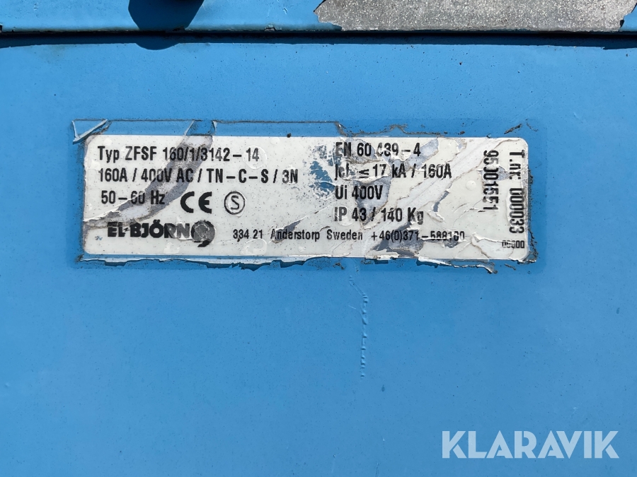Elcentral El-Björn ZFSF 160, Jönköping, Klaravik auktioner