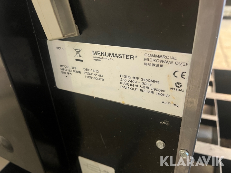 Mikrovågsugn Menumaster Commercial DEC18E2, Lidköping, Klara