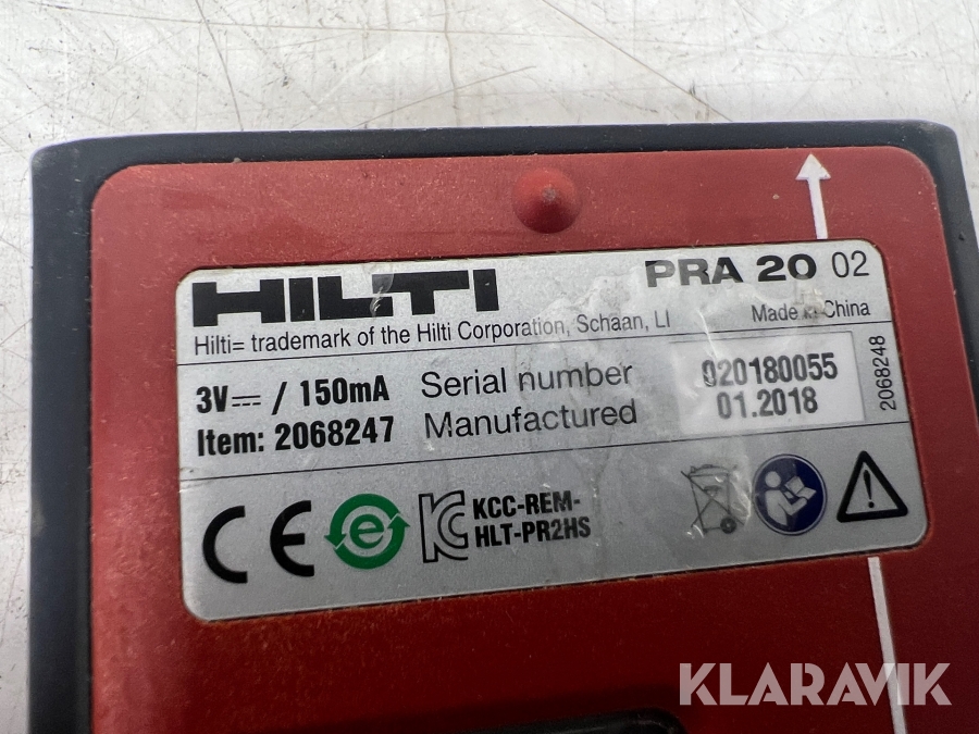 Lasermottagare Hilti PRA 20, Svalöv, Klaravik auktioner
