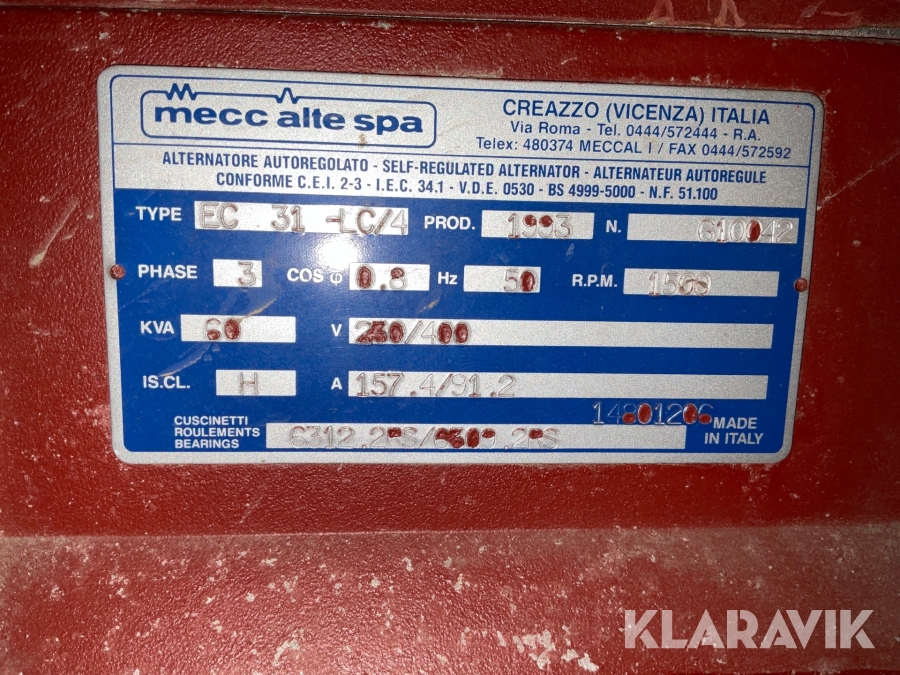Resev elverk till traktor Mecc alte spa EC 31 LC74, Melleru