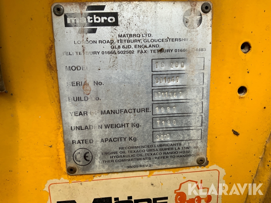 Teleskoplastare Matbro TS 290, Katrineholm, Klaravik auktion