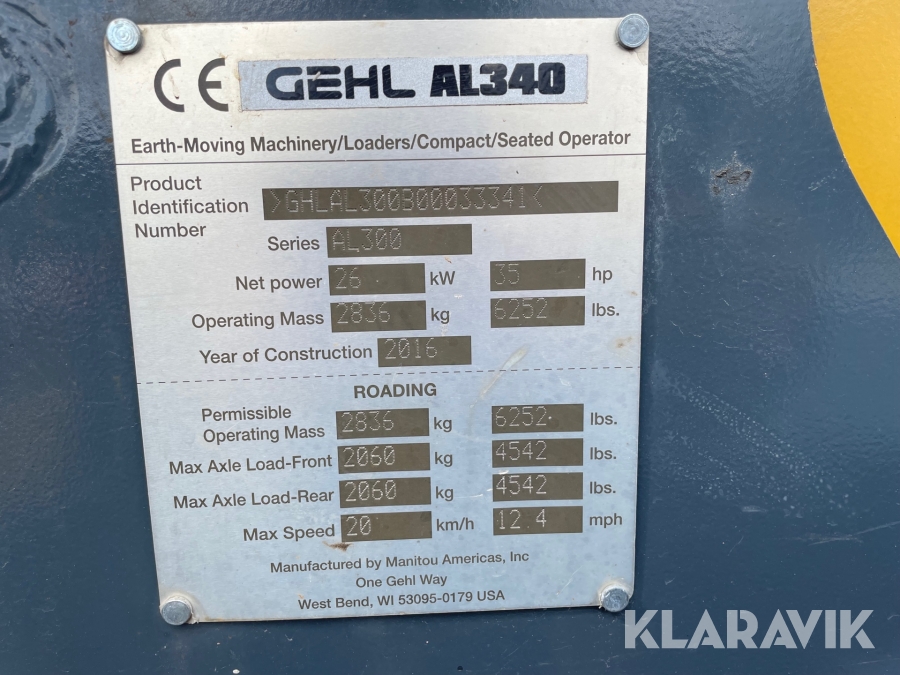 Hjullastare Gehl AL340, Huddinge, Klaravik auktioner