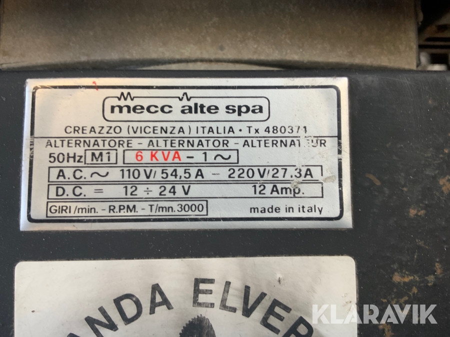 Generator Mecc alte spa, Malmö, Klaravik auktioner