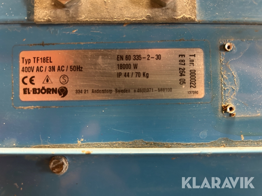 Varmluftsfläkt El-Björn TF 18EL, Ängelholm, Klaravik auktion