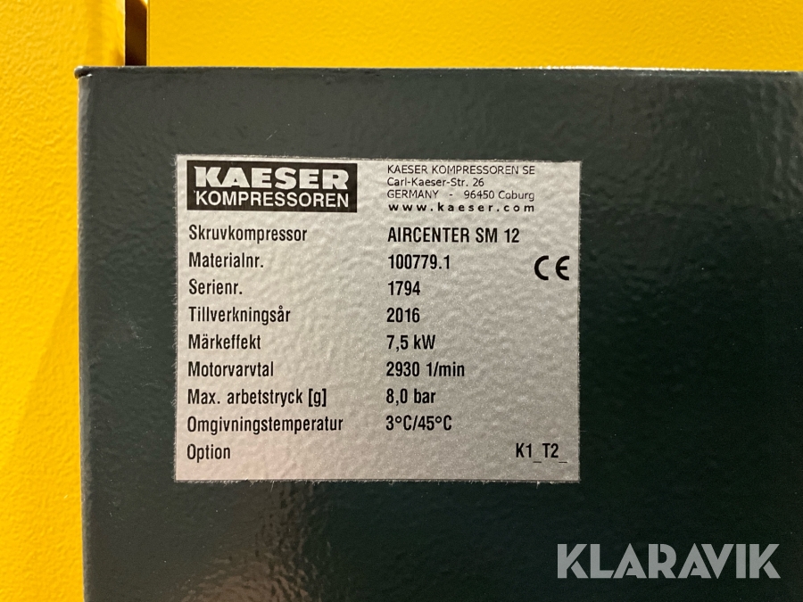 Skruvkompressor Keaser SM12, Umeå, Klaravik auktioner