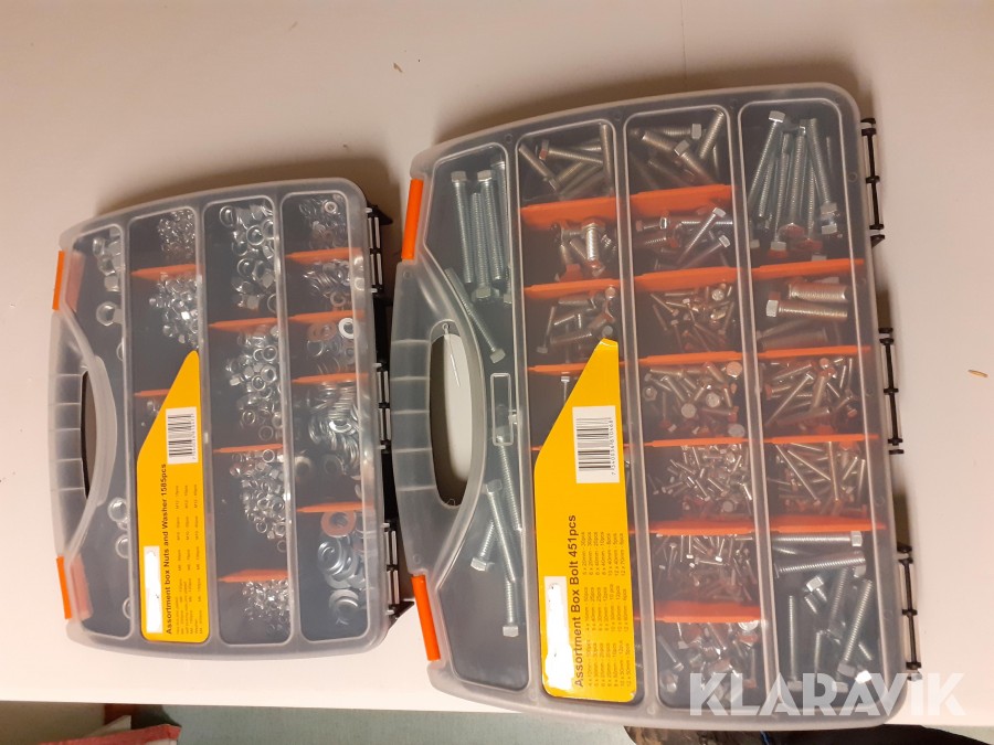 Klaravik Auktioner | Sortiment bult, mutter, brickor 2036delar