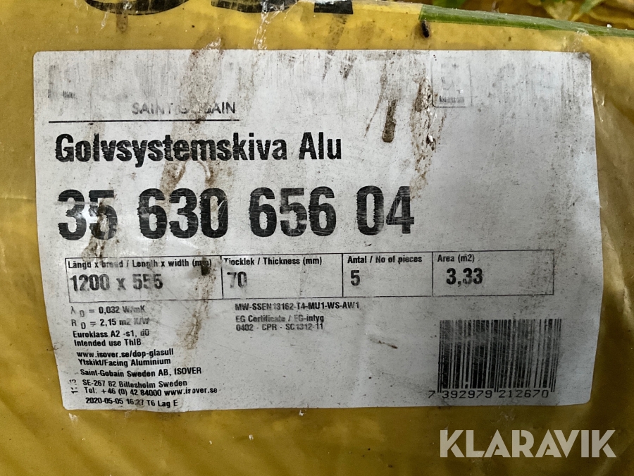 Isolering Isover Golvsystemskiva alu 70mm, Luleå, Klaravik a