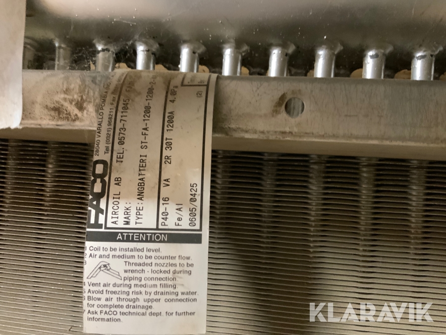 Värmebatteri Faco P40-16VA 2R-30 T 1200A -4,0 PA, Mönsterås,