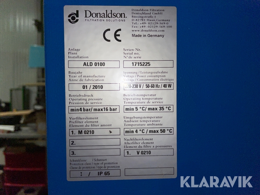 Lufttork Donaldson ALD 0100, Oskarshamn, Klaravik auktioner