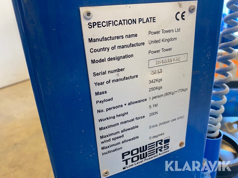 Pelarlift Power Tower Nano, Knivsta, Klaravik auktioner