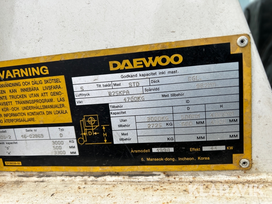 Dieseltruck Daewoo D30S-2, Kungälv, Klaravik auktioner