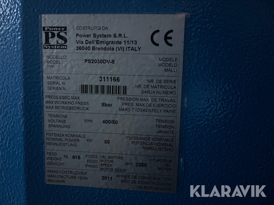 Kompressor Powersystem PS2030 DV-8, Lerum, Klaravik auktione