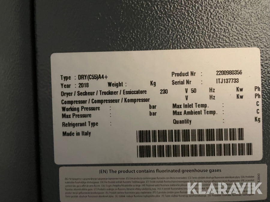 Skruvkompressor Atlas Copco G7FF 7.5 +N/50 Tank G7-G15, Öst