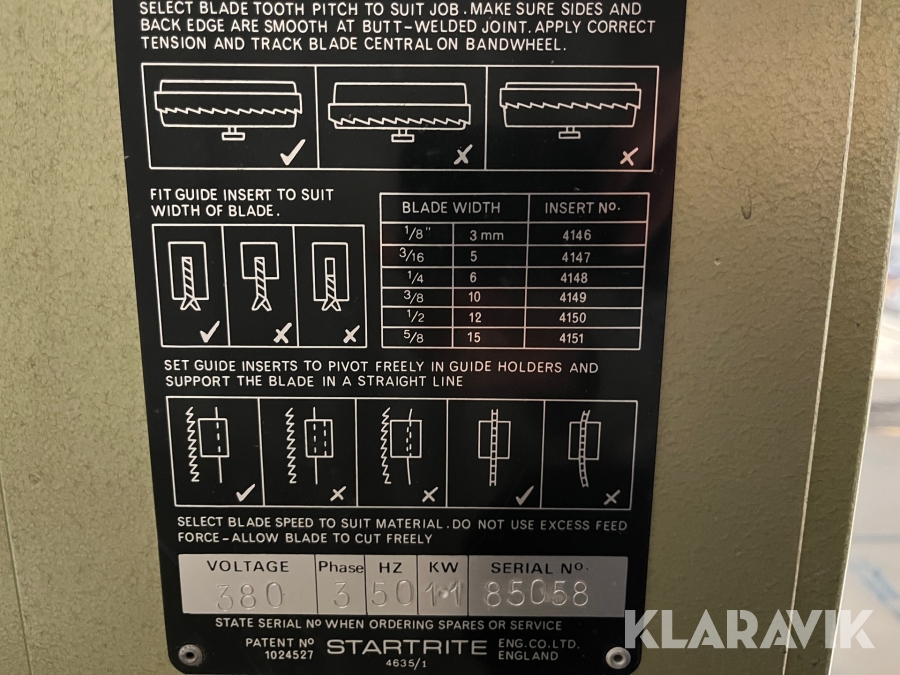 Bandsåg Startrite 20 RWS, Botkyrka, Klaravik auktioner