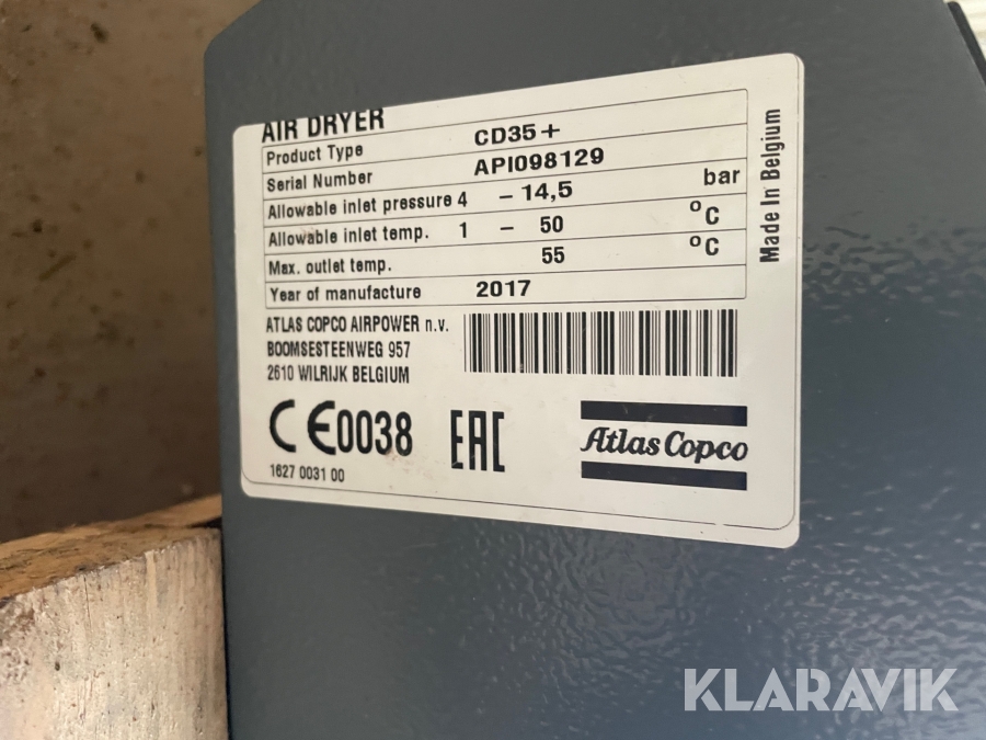 Skruvkompressor Atlas Copco GA22+FF, Kristinehamn, Klaravik