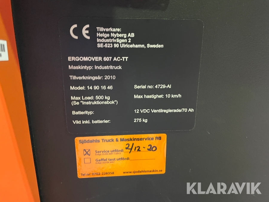 Truck BT Ergomover 607 AC-TT, Färgelanda, Klaravik auktione