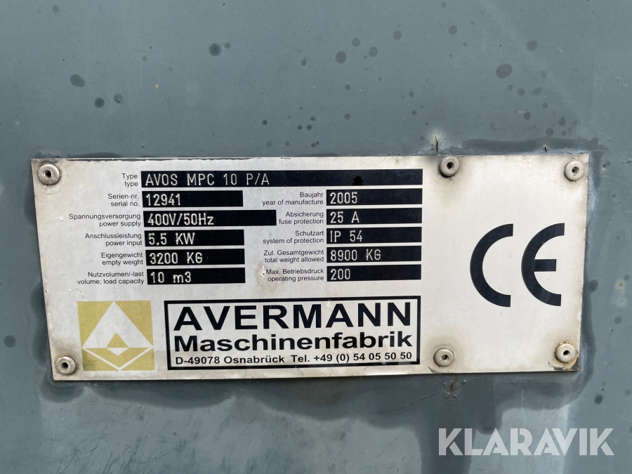 Presscontainer Avermann AVOS MPC 10 P/A, Varberg, Klaravik a