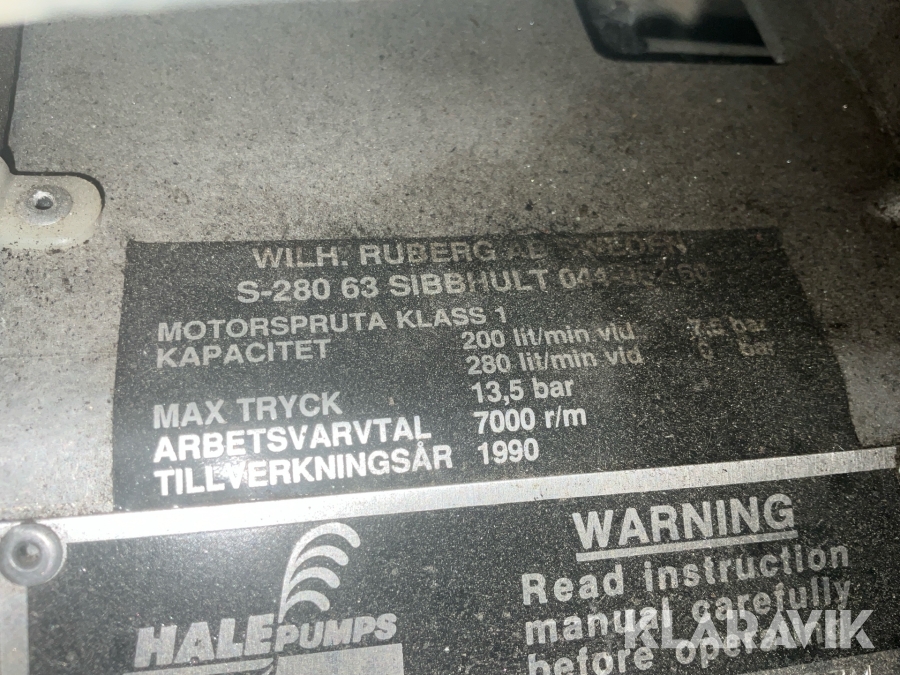 Pump, motorspruta Hale Pumps, Borås, Klaravik auktioner