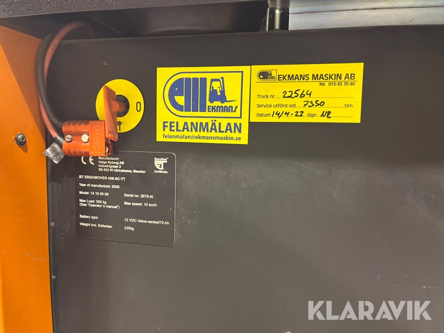 Dragtruck BT Ergomover 609 AC-TT 14 16 56 09, Arboga, Klarav