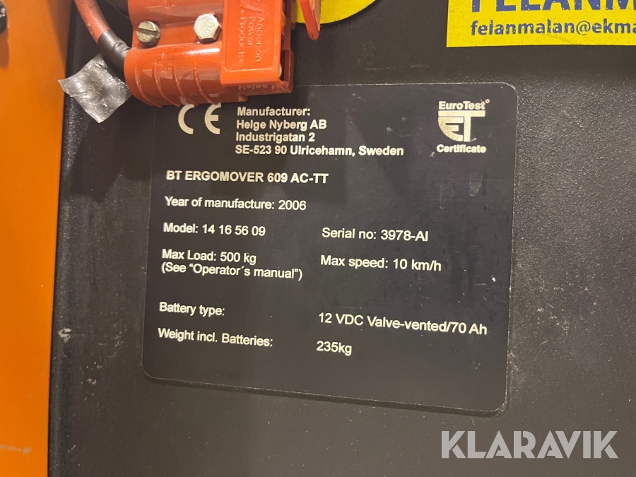 Dragtruck BT Ergomover 609 AC-TT 14 16 56 09, Arboga, Klarav