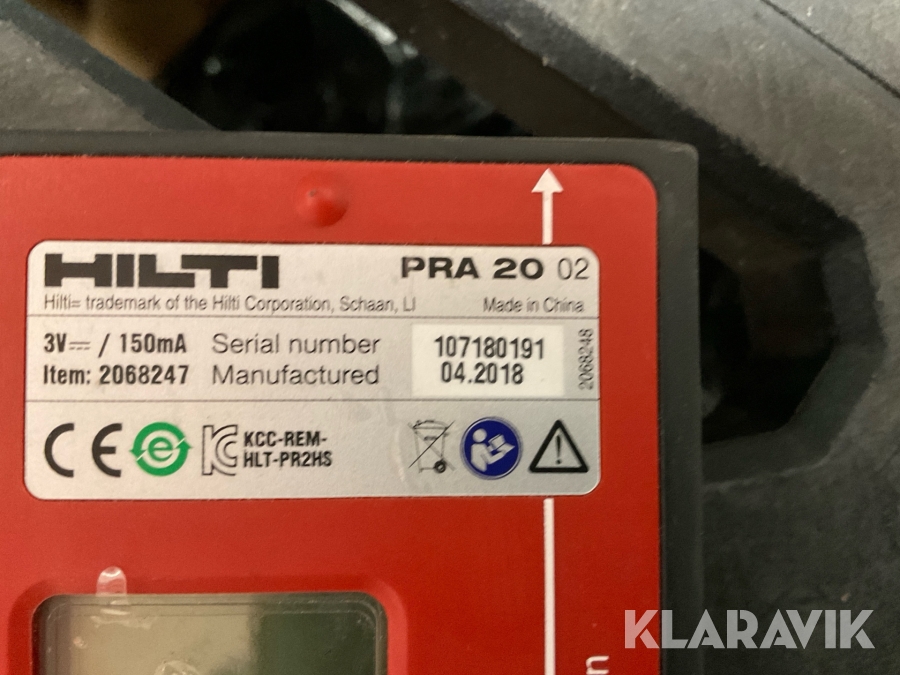 Lasermottagare Hilti PRA 20, Malmö, Klaravik auktioner