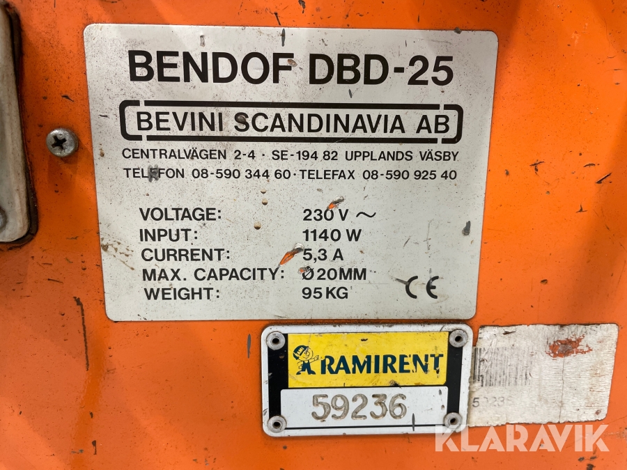 Bockmaskin Bendof DBD-25, Svalöv, Klaravik auktioner