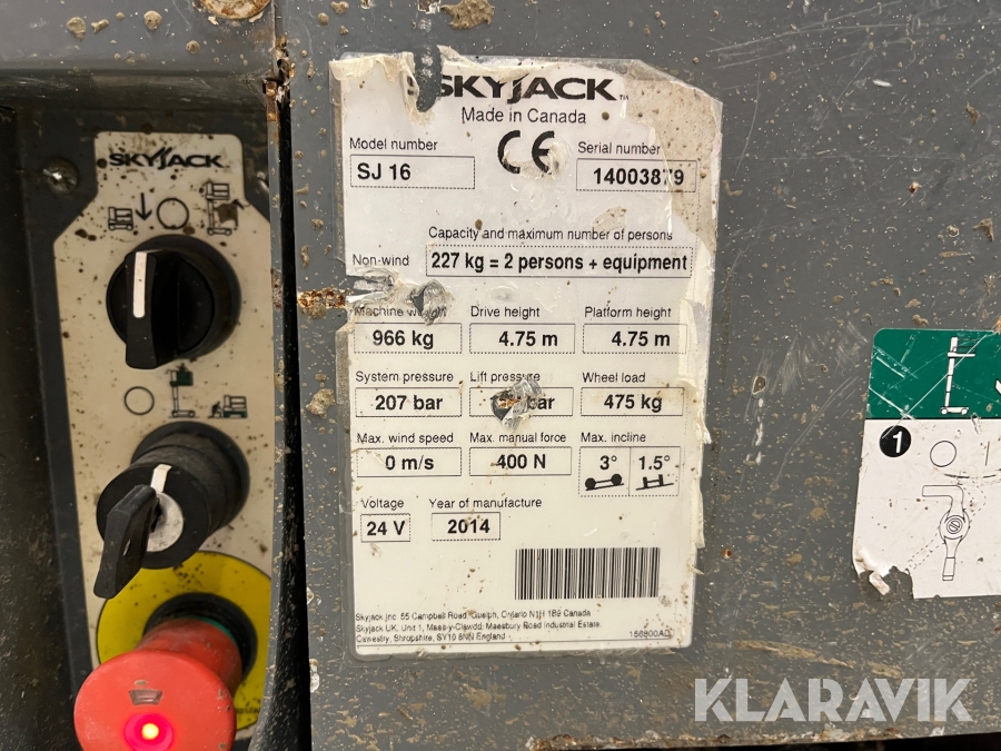 Pelarlift Skyjack SJ16, Järfälla, Klaravik auktioner