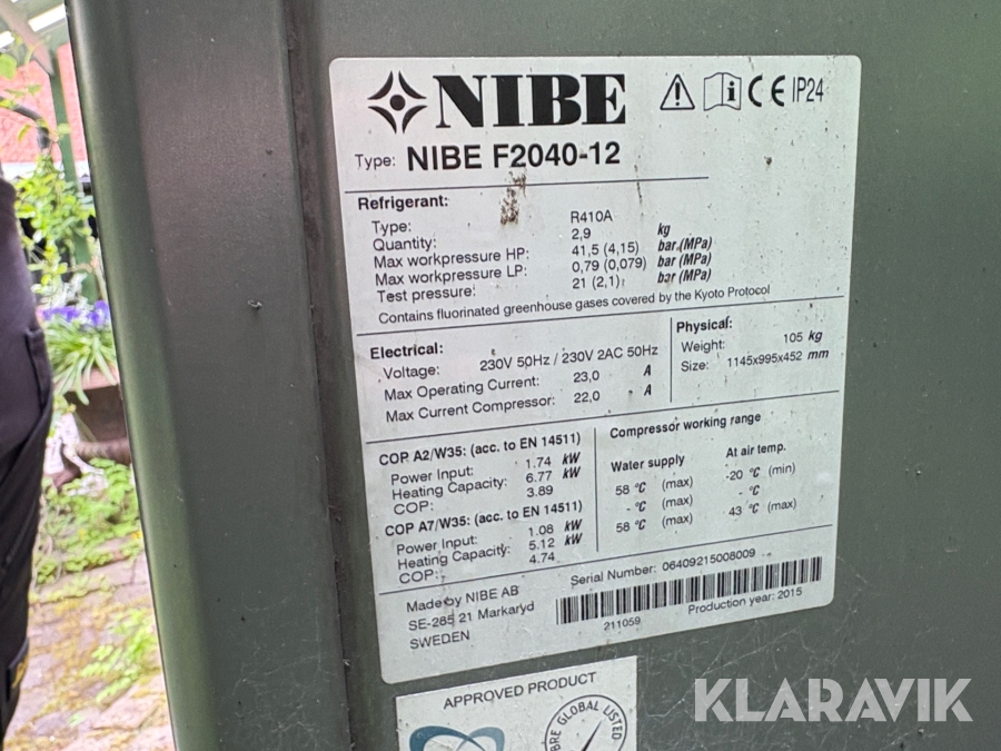 Luft/vattenvärmepump NIBE F2040-12 / VVM 320 CU, Lund, Klara