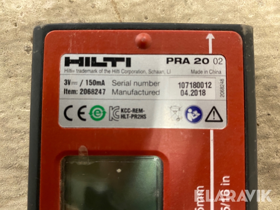 Klaravik Auktioner | Lasermottagare Hilti PRA 20