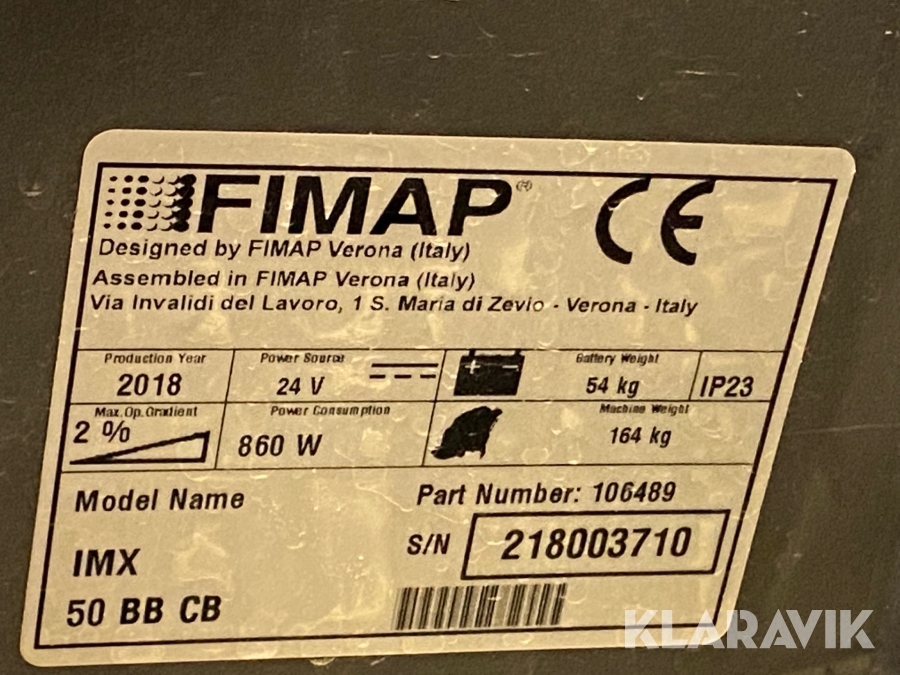 Skurmaskin Fimap IMX 50 BB CB, Helsingborg, Klaravik auktion