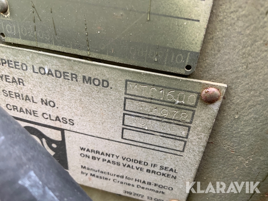 Kranflak Hiab kran, Katrineholm, Klaravik auktioner