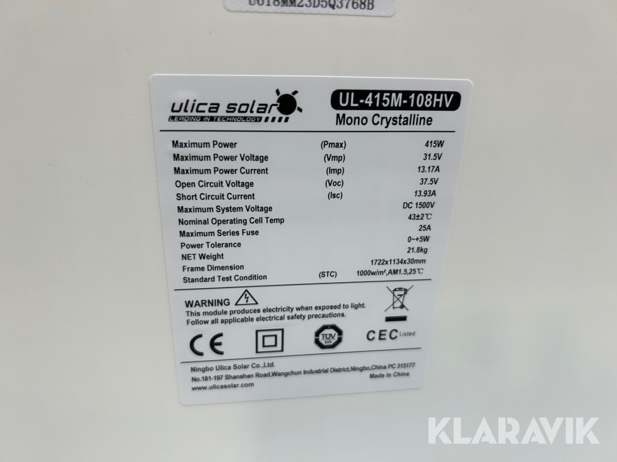 Solcellspaket 10 kW, Tranemo, Klaravik auktioner