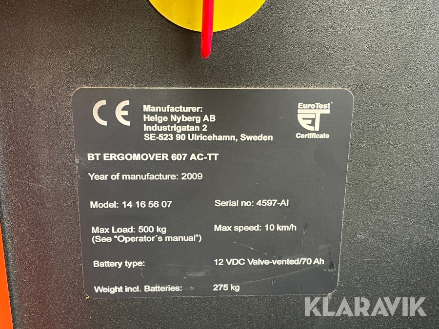 Plocktruck BT Ergomover 607 AC-TT, Mölndal, Klaravik auktion