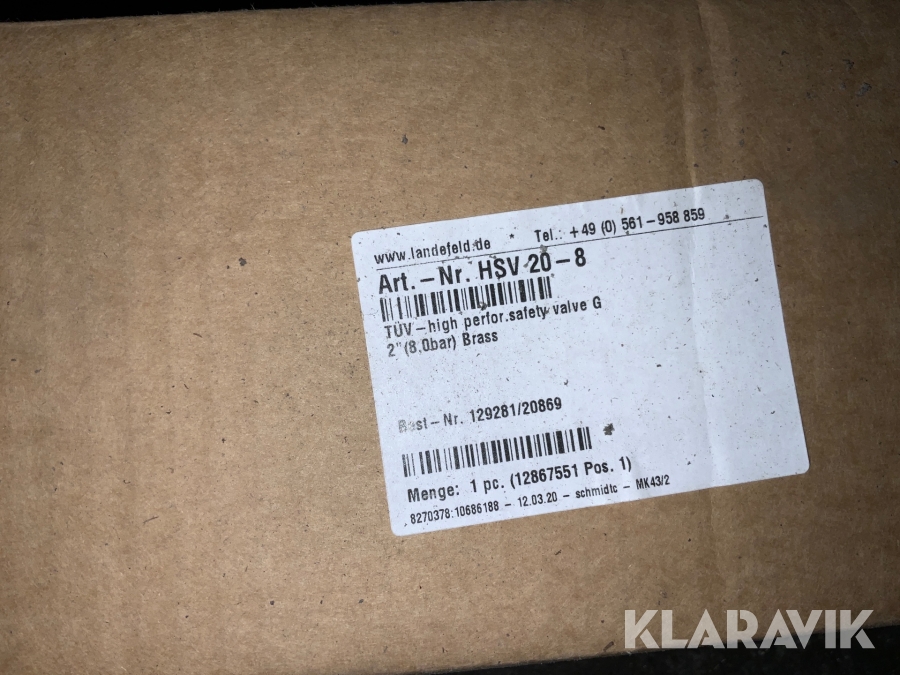 Tryckventil, Karlskoga, Klaravik auktioner