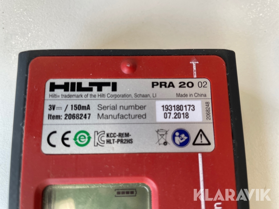 Klaravik Auktioner | Lasermottagare Hilti PRA 20