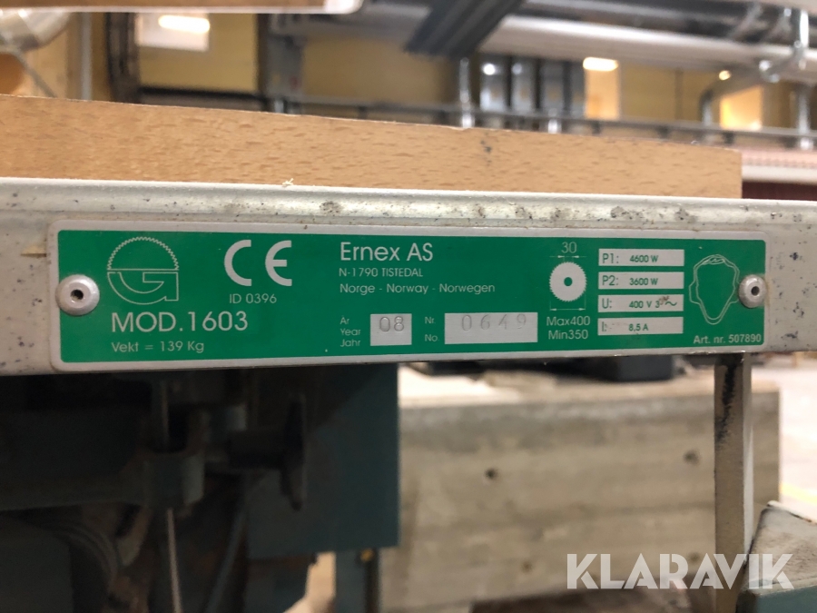 Klaravik Auktioner | Byggsåg Ernex 1603 med tillhörande rullbord
