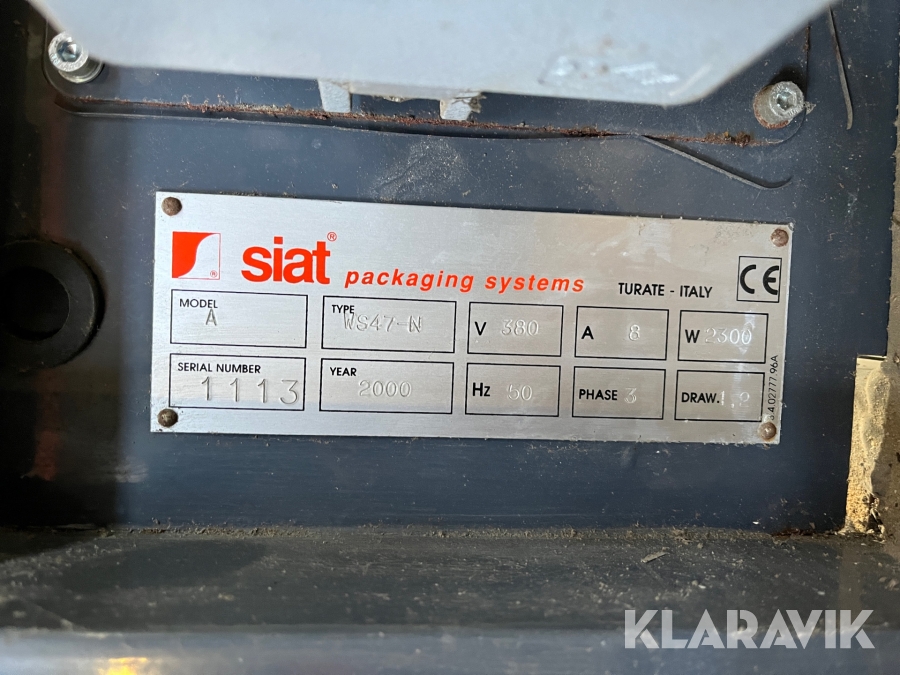 Helautomatisk inplastare med Rullbanor Siat WS47-N, Bjuv, Kl