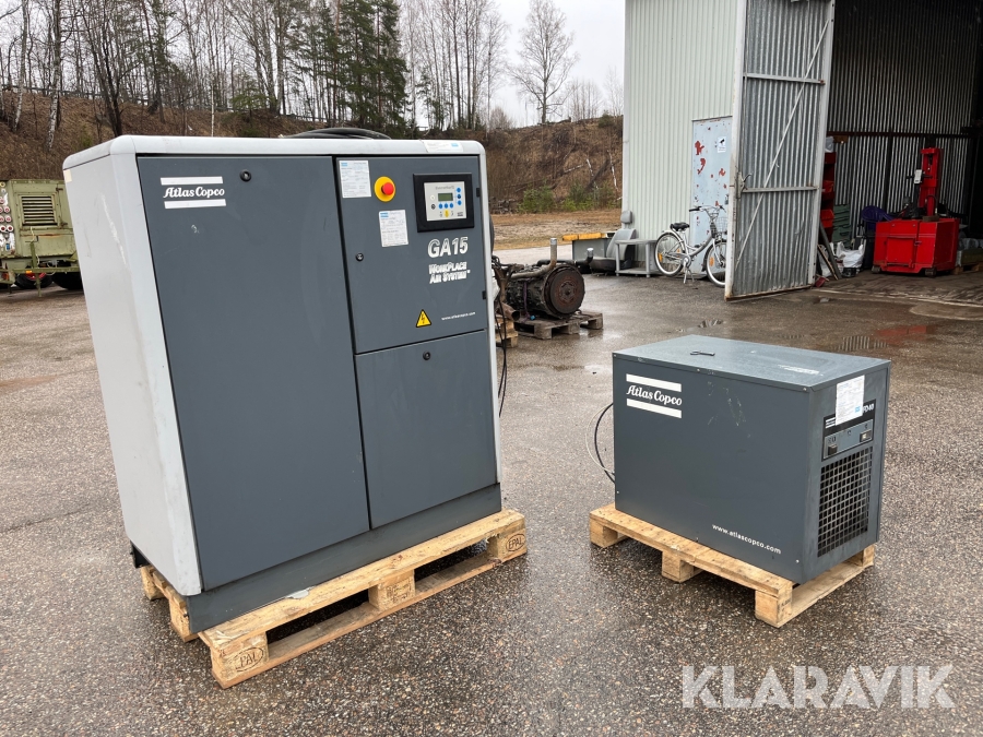 Kompressor Atlas Copco GA 15, Fagersta, Klaravik auktioner