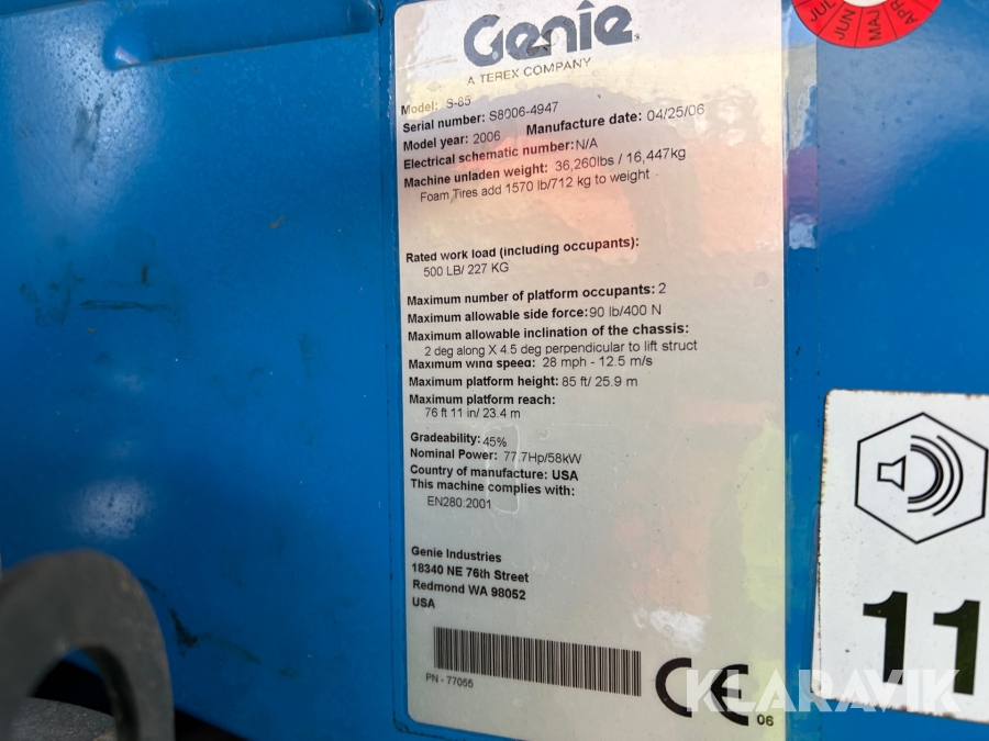 Bomlift Genie S-85, Båstad, Klaravik auktioner