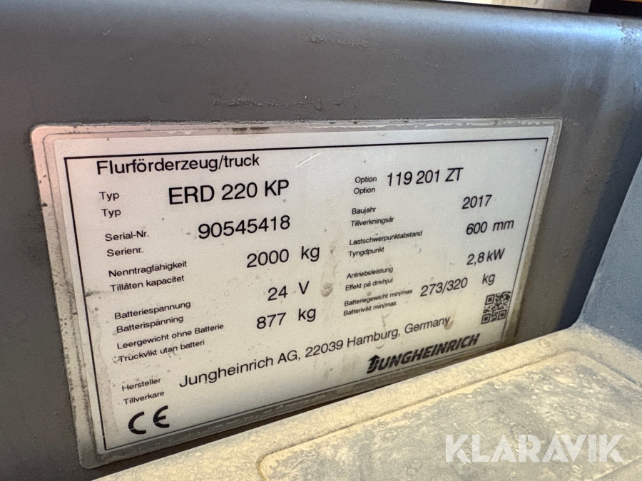 Truck Ledstaplare Jungheinrich ERD 220 KP, Södertälje, Klara