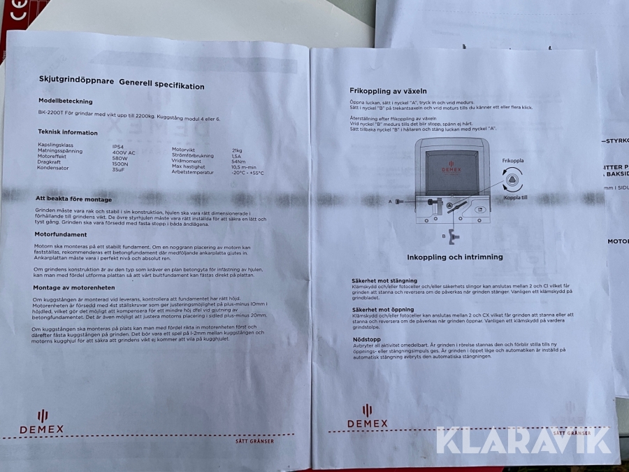 Motordriven skjutgrind Demex Svalan, Storuman, Klaravik aukt