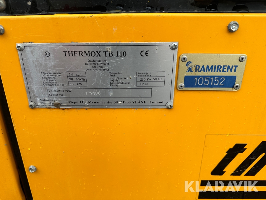 Dieselvärmare Thermox TB110, Svalöv, Klaravik auktioner