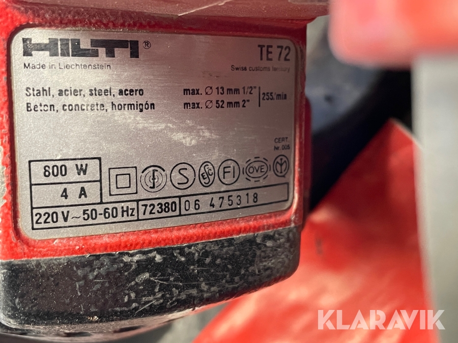 Slagborrmaskin Hilti TE 72, Sundsvall, Klaravik auktioner