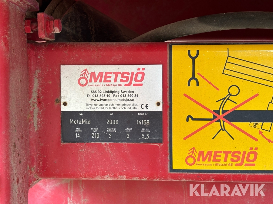 Tippvagn Metsjö MetaMid 14ton, Kinda, Klaravik auktioner